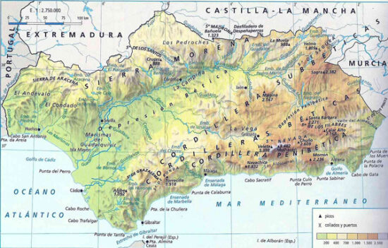 Mapa de Andalucía físico y político (para imprimir y estudiar)